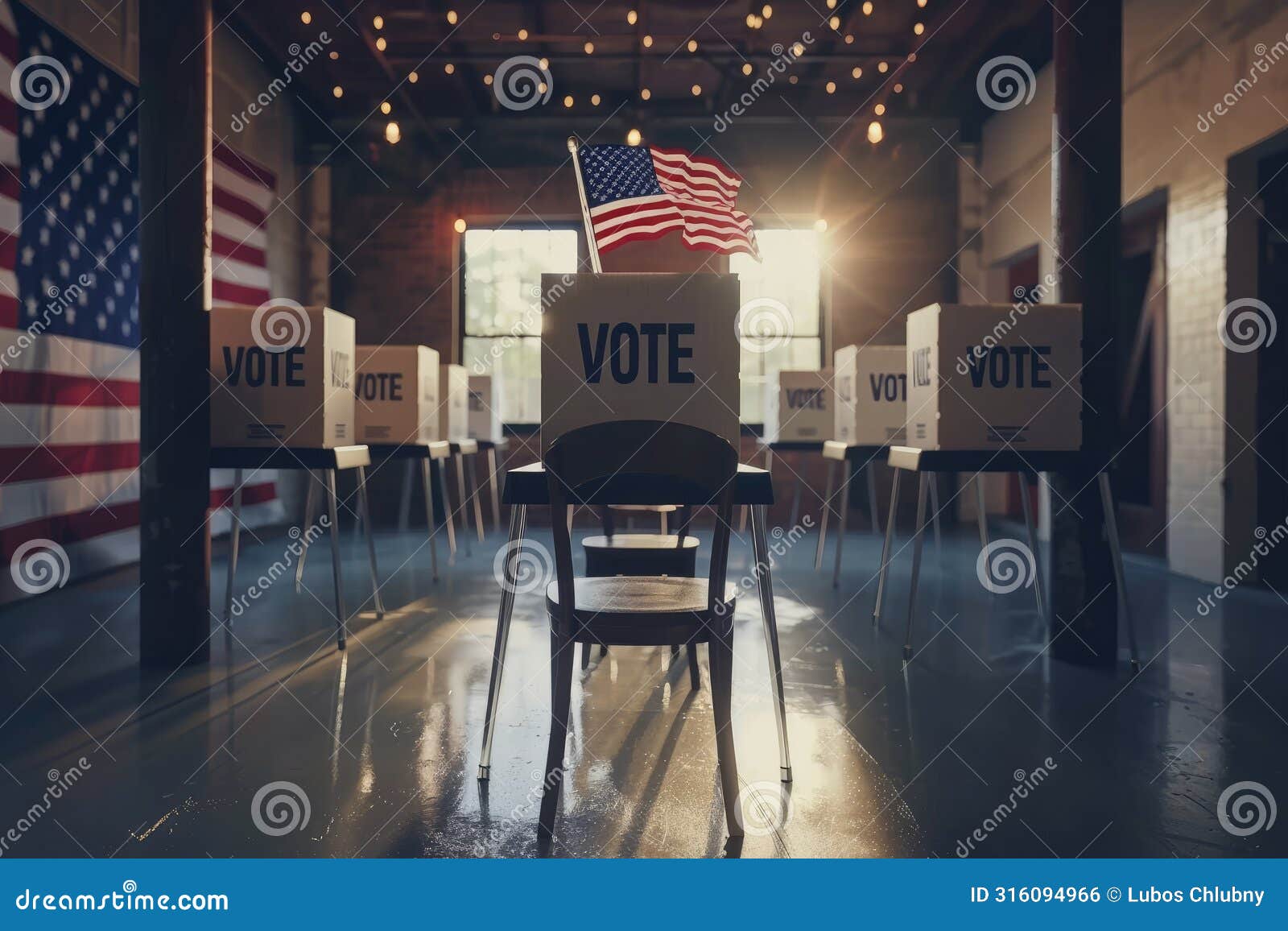 American Democracy with Voting Booths Adorned with the Flag Stock ...