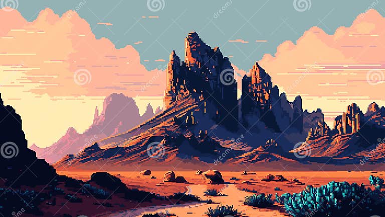 American Desert Canyon Landscape Ai Pixel Scene Stock Illustration
