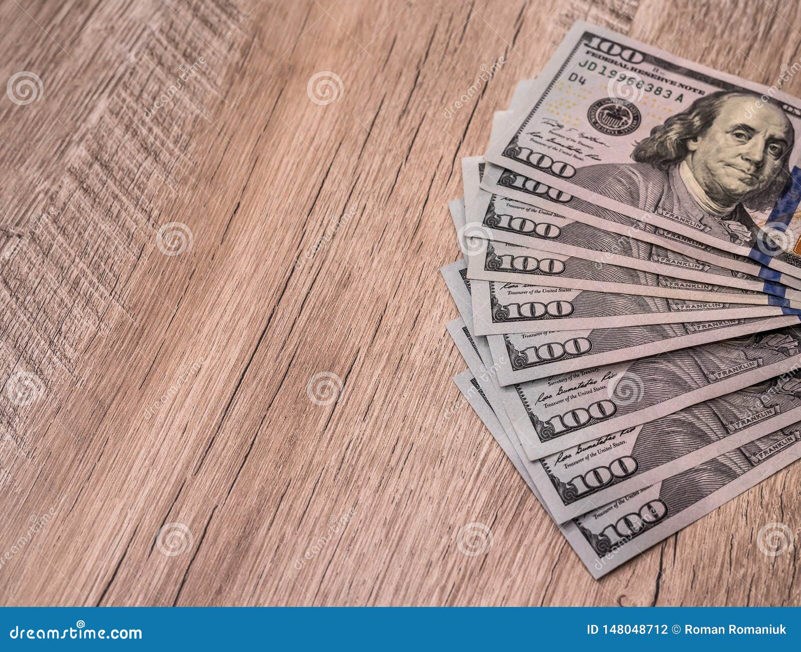 American Dollar Banknotes on Wooden Table Closeup Stock Photo - Image ...
