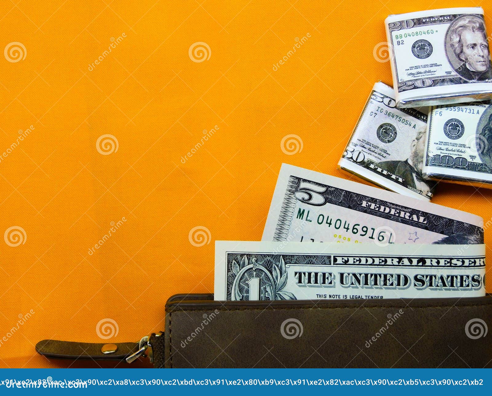 American Dollars on Orange Bright Background Stock Photo - Image of ...