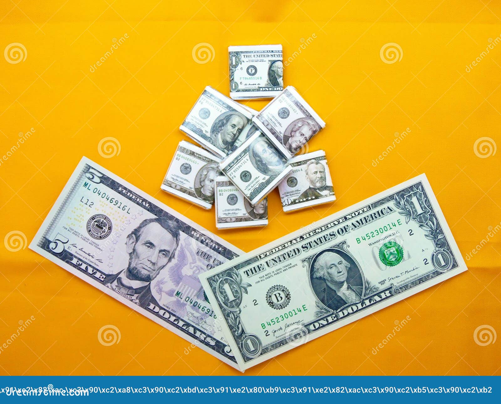 American Dollars on Orange Bright Background Stock Image - Image of ...
