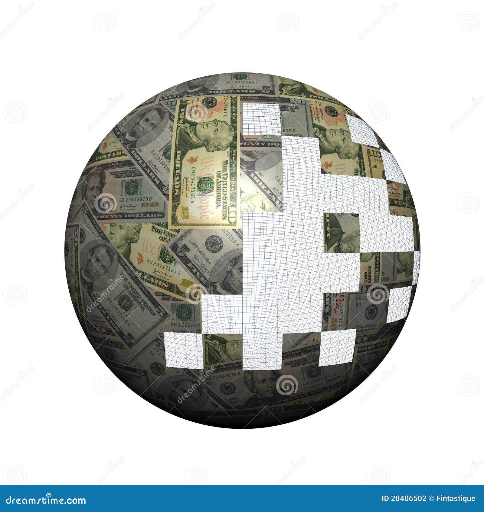 American Dollars Sphere with Pieces Stock Illustration - Illustration ...