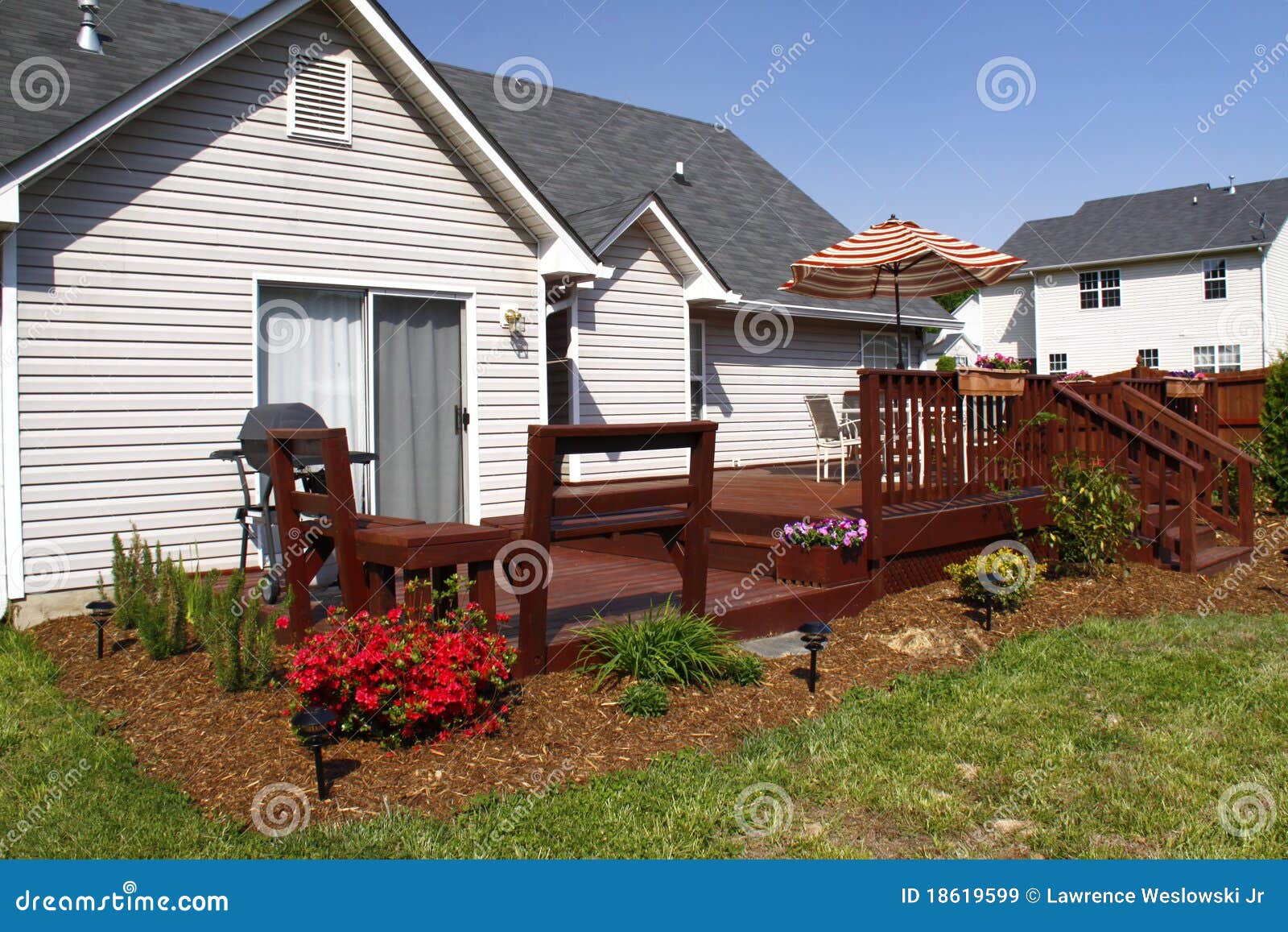 American Dream Home - Back Deck BBQ Stock Image - Image of american ...