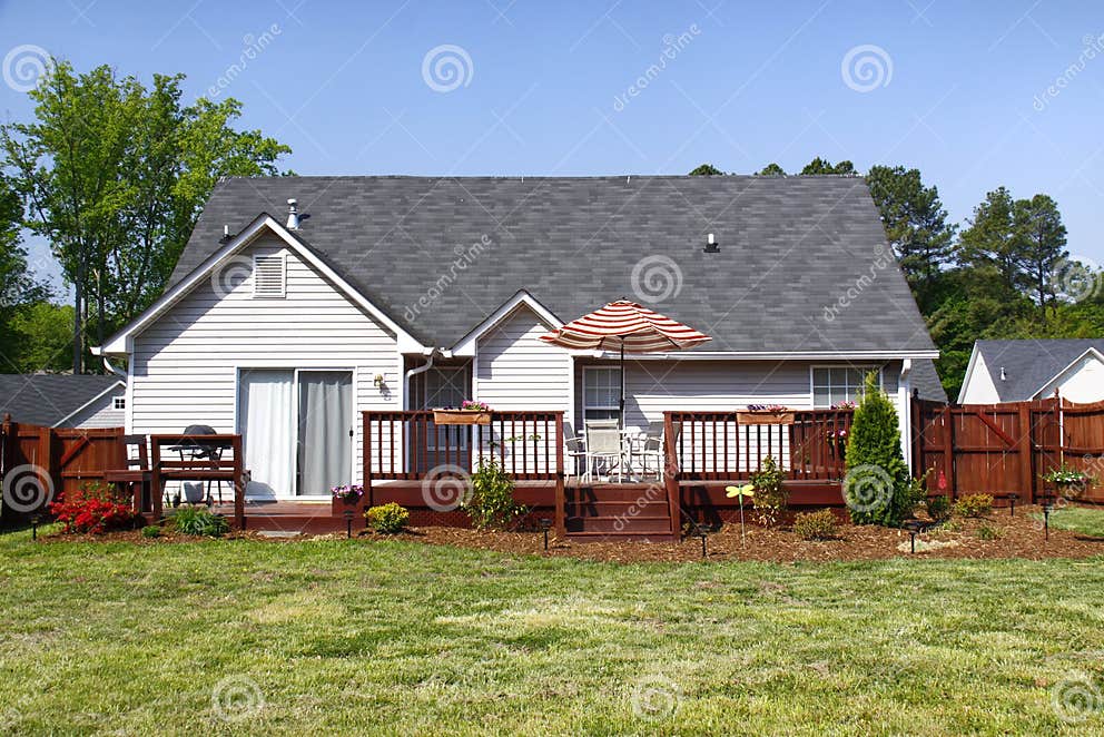 American Dream Home - Back Yard and Deck Stock Image - Image of ...
