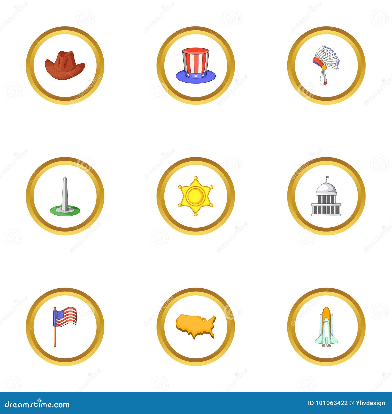 American Dream Icons Set, Cartoon Style Stock Vector - Illustration of ...