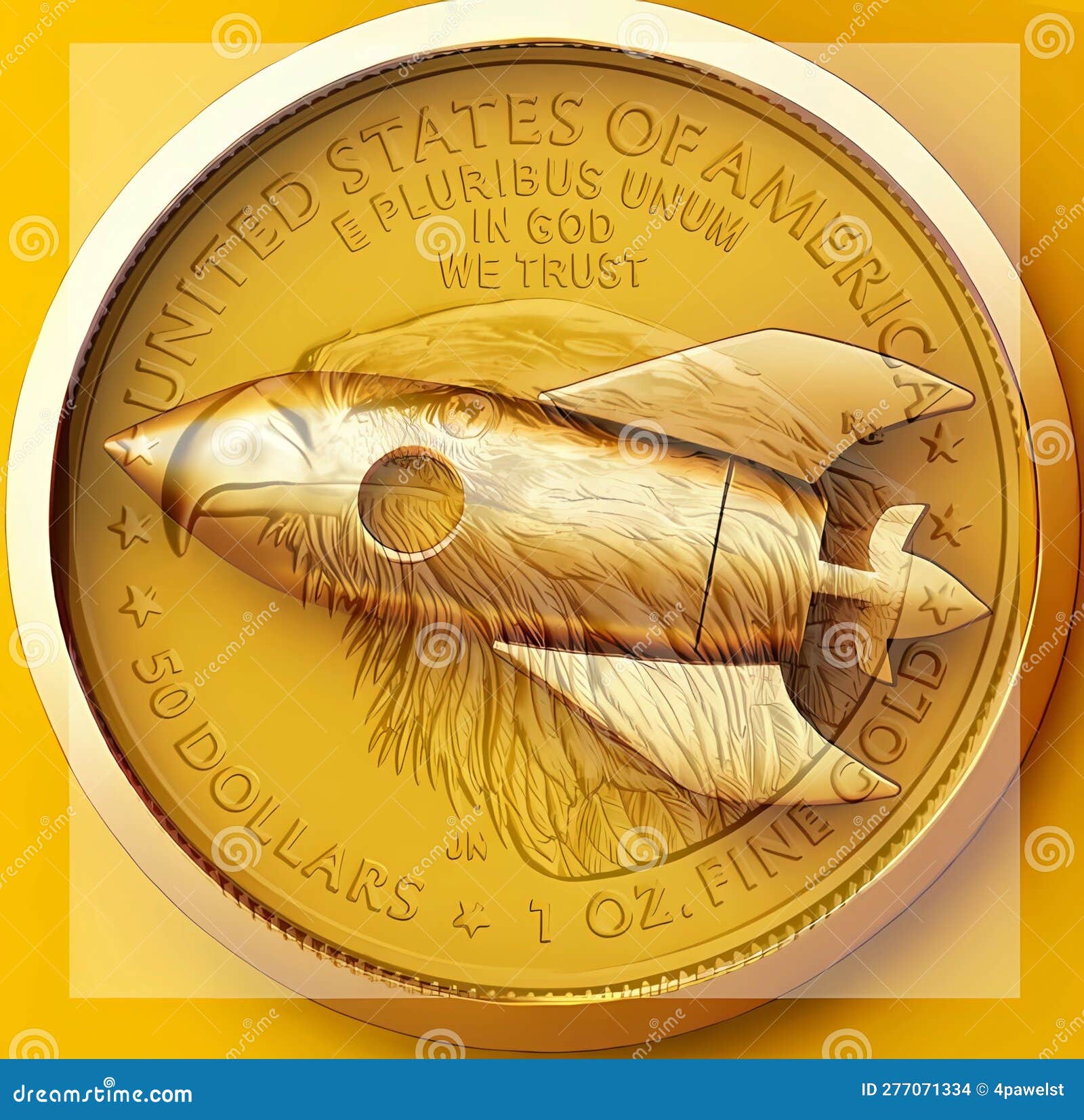 American Eagle Gold Coin with a Space Rocket Stock Illustration ...