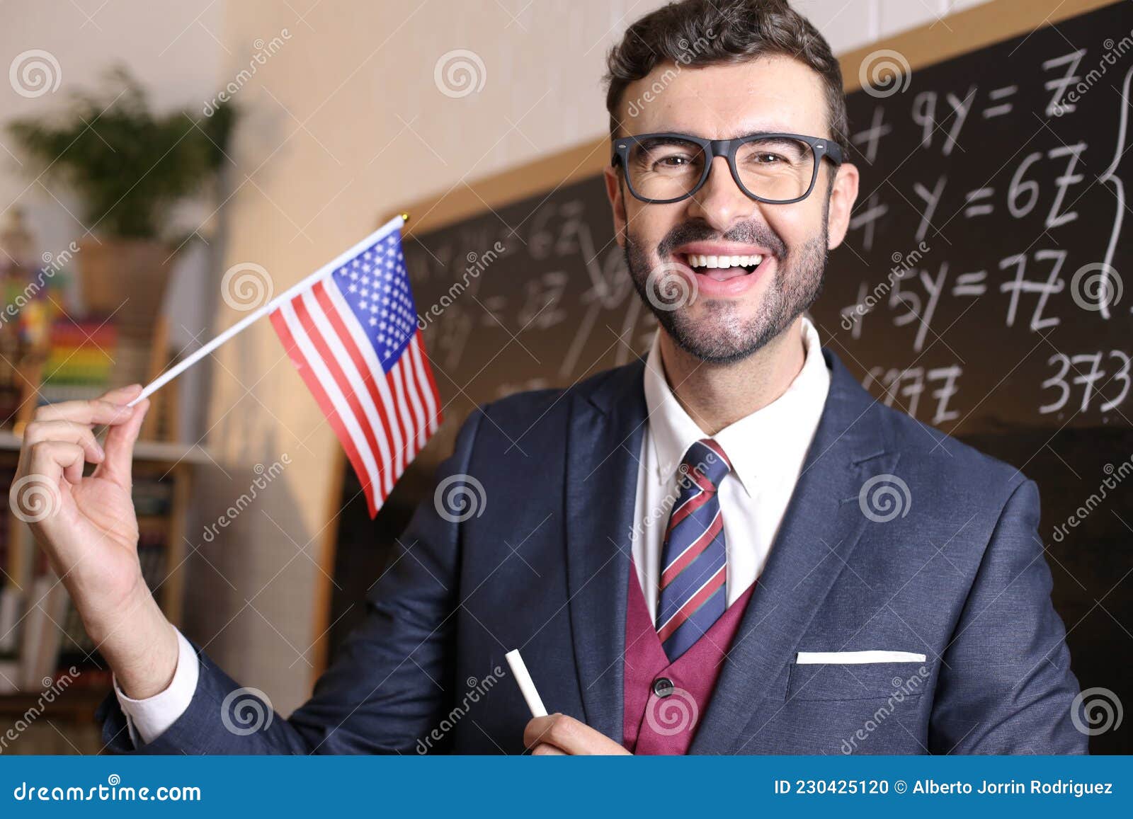 American Educator Golding US Flag in Classroom Stock Photo - Image of ...