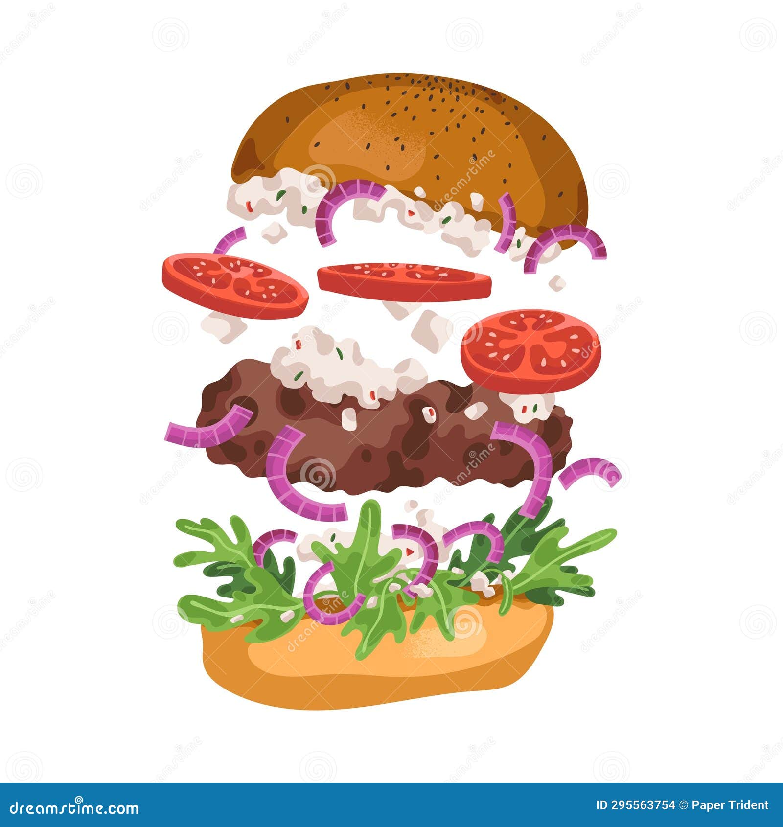 American Fast Food Float. Delicious Hamburger with Content Fly Stock ...