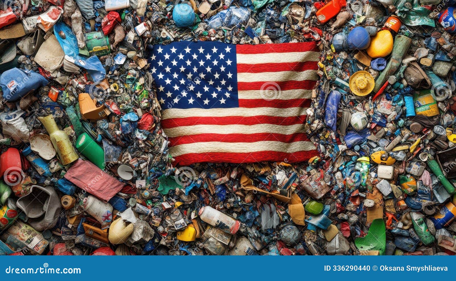 American Flag Amidst Plastic Pollution - Environmental Crisis Concept ...