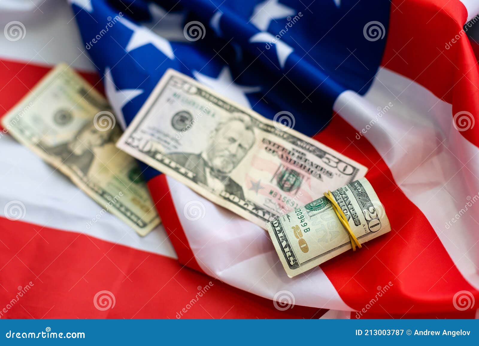 American Flag on Assorted Banknotes, Dollars Stock Image - Image of ...