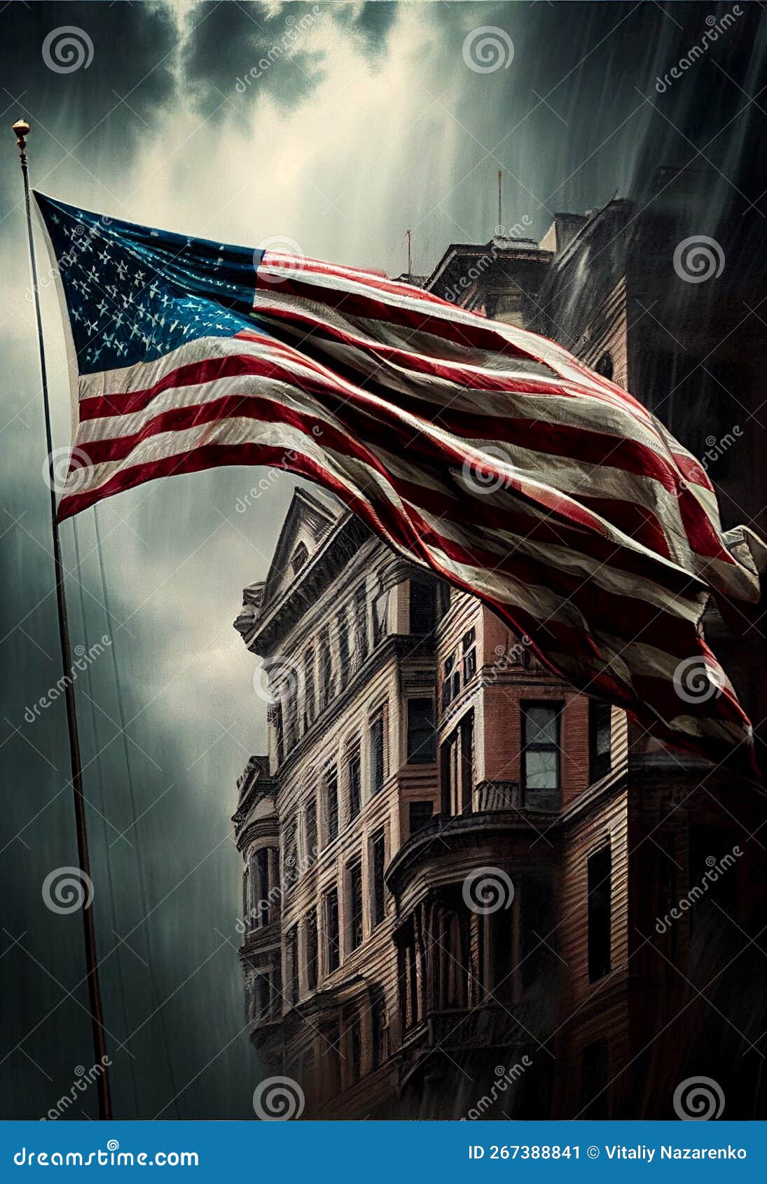 American Flag on the Background of Office Buildings. AI Generated Stock ...