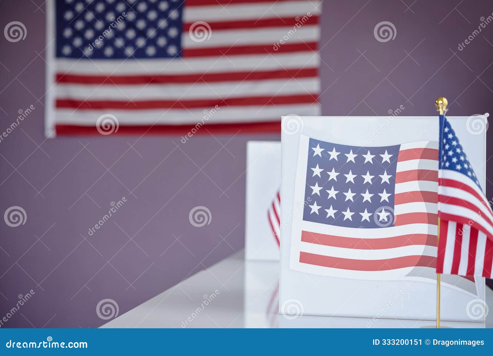 American Flag and Banner in Voting Place Stock Image - Image of ...