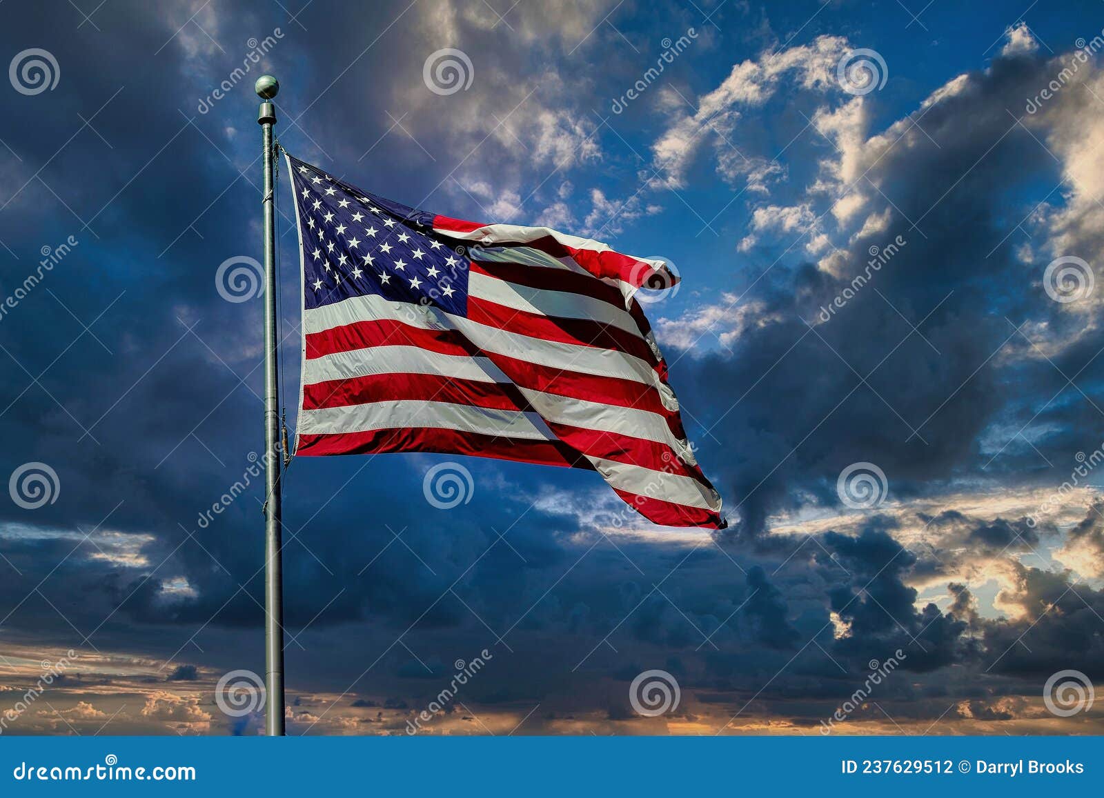 American Flag on Dramatic Sky Stock Photo - Image of blue, national ...