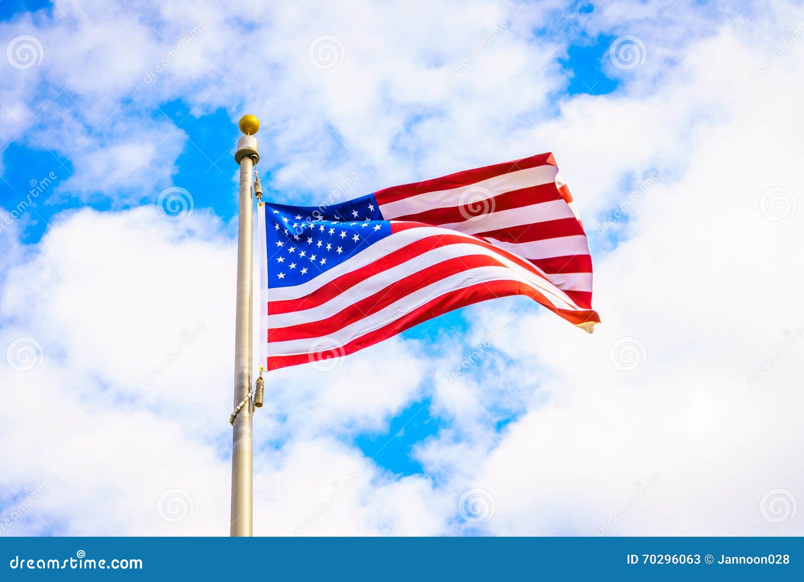 American flag on blue sky. stock illustration. Illustration of national ...