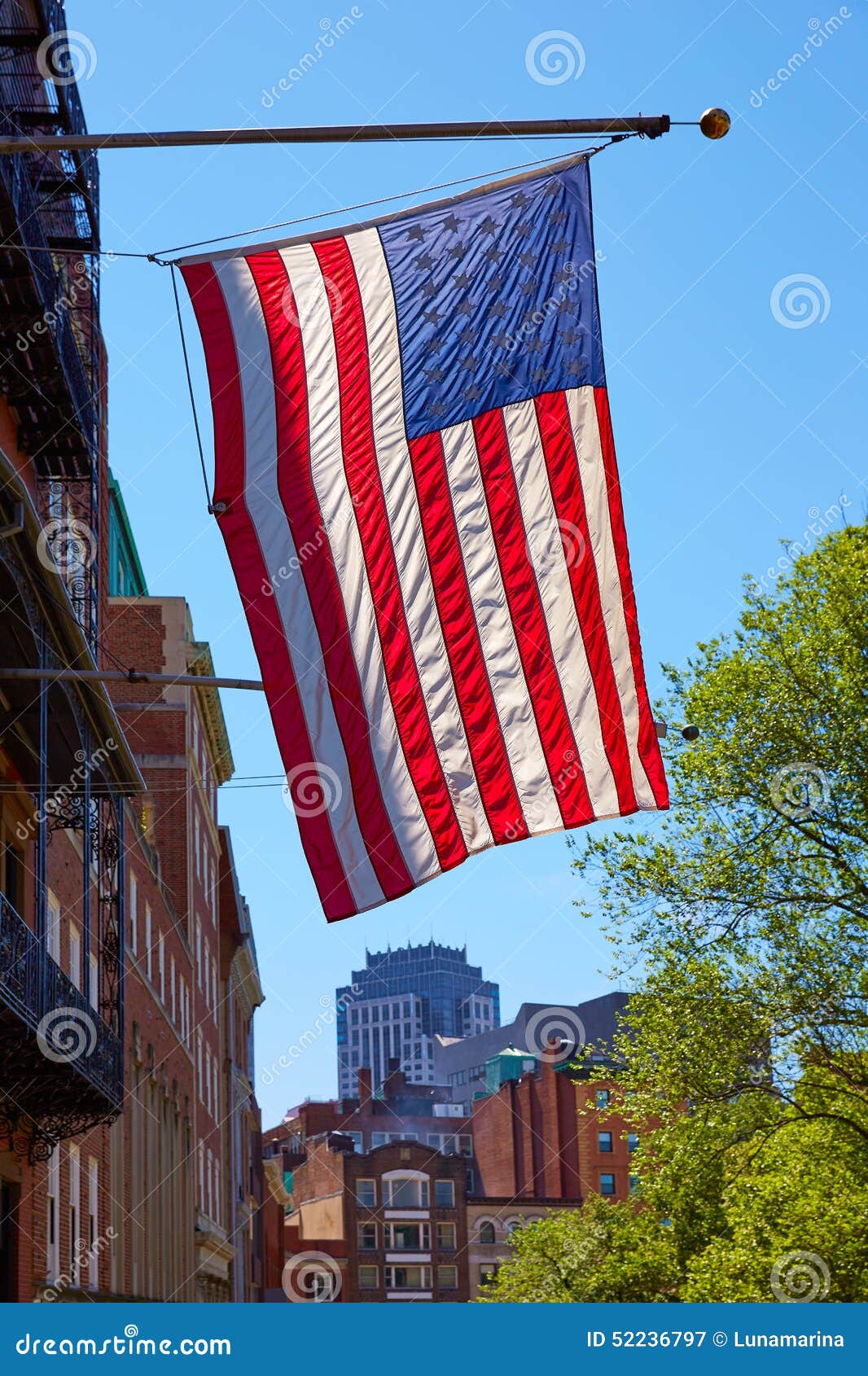 American Flag in Boston Downtown Massachusetts Stock Image - Image of ...