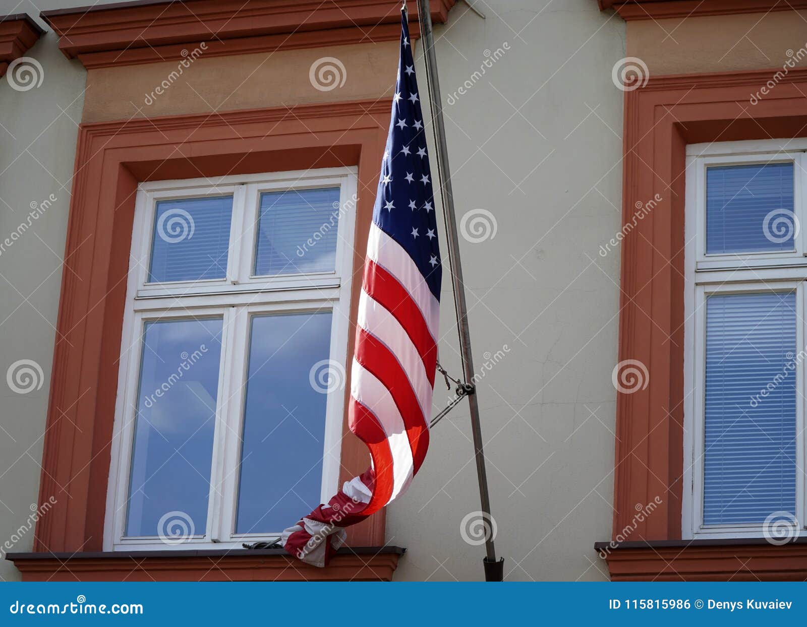 American Flag on the Building. Stock Photo - Image of american ...
