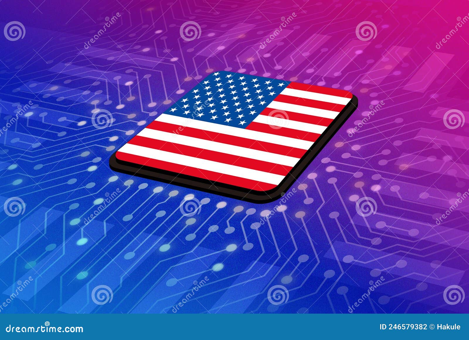 American Flag in the Center of Circuit Board, Artificial Intelligence ...
