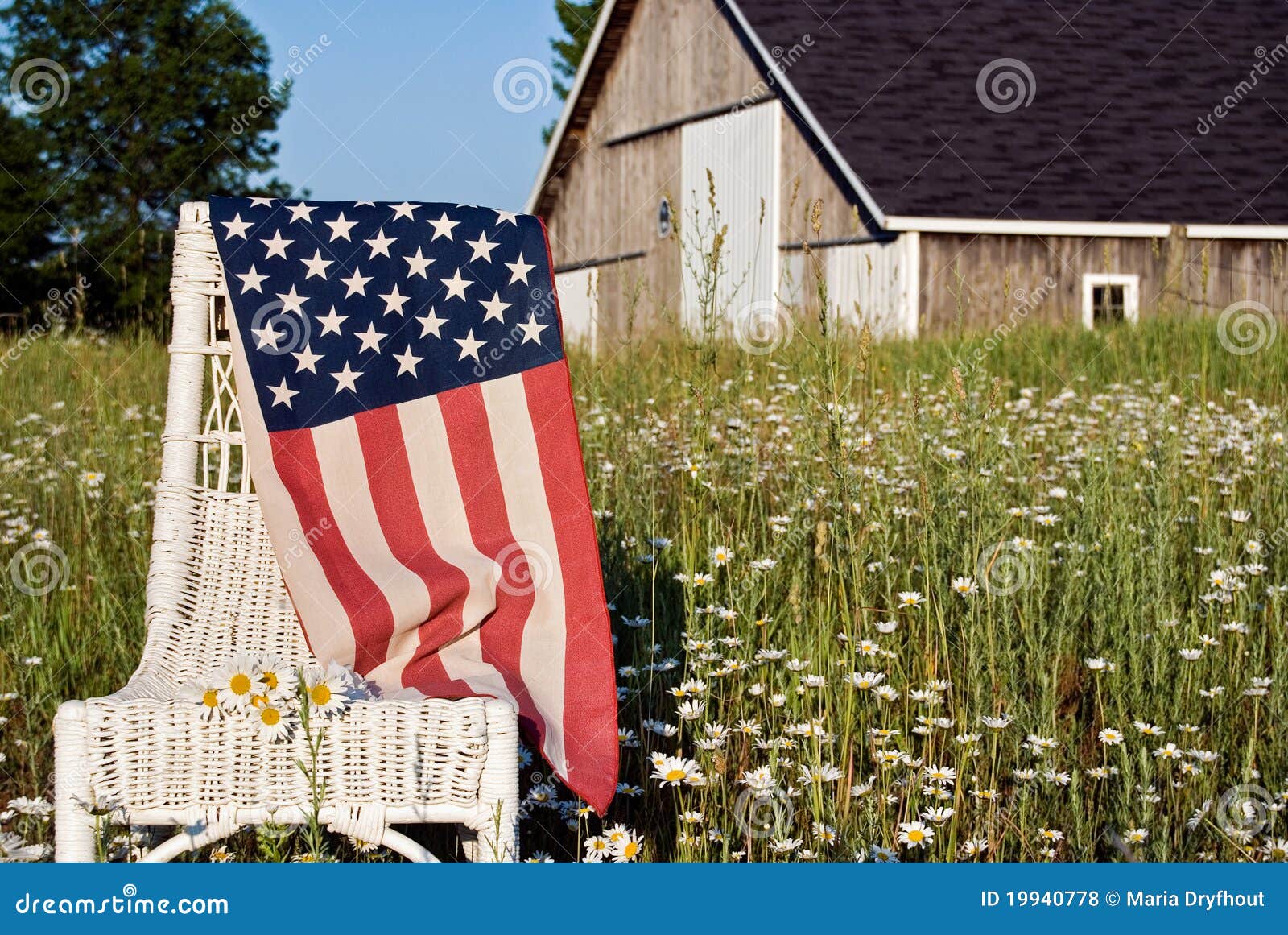 American flag on chair stock photo. Image of floral, flower - 19940778