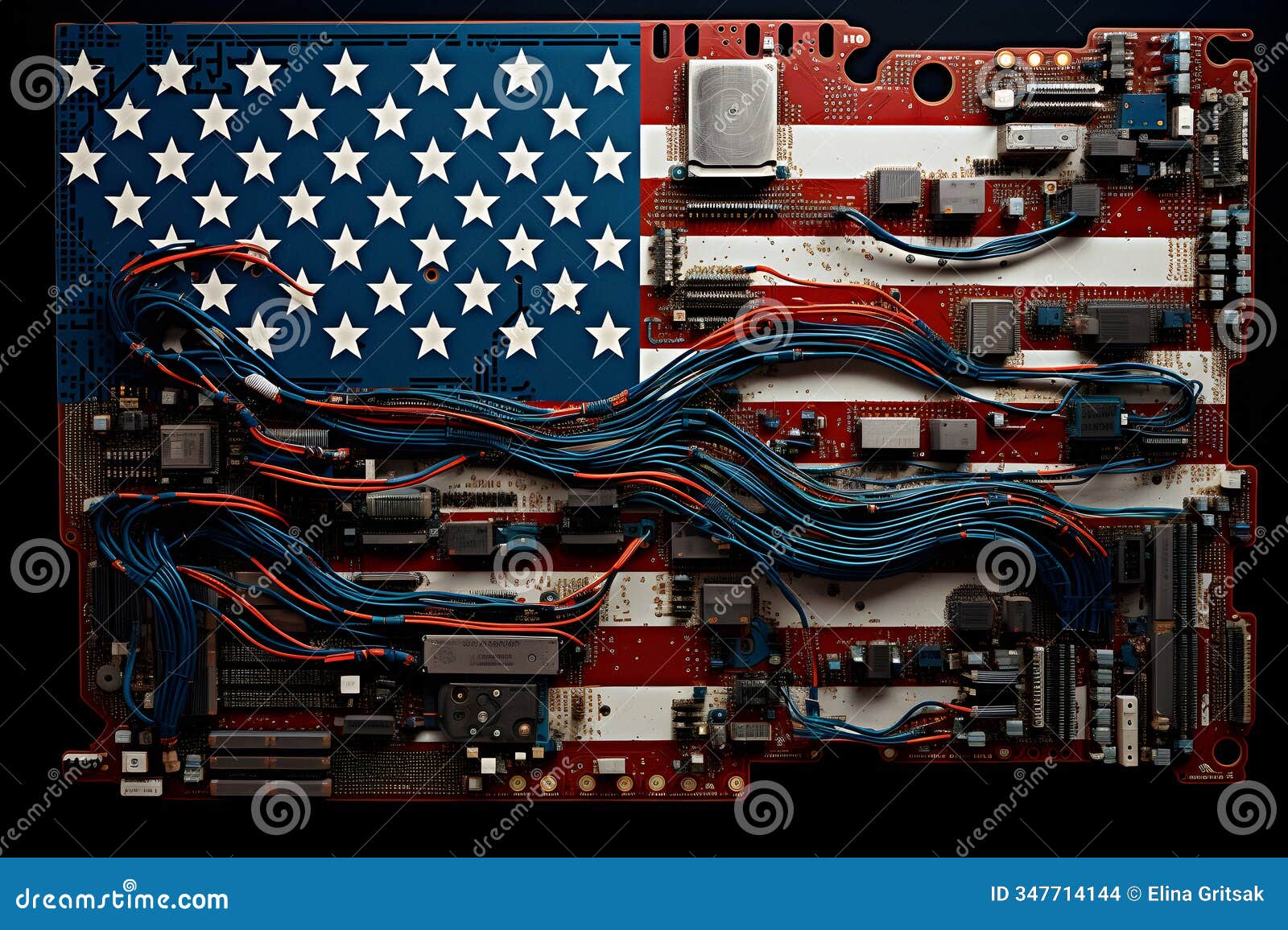 An American Flag Circuit Board Design Featuring Intricate Wiring and ...