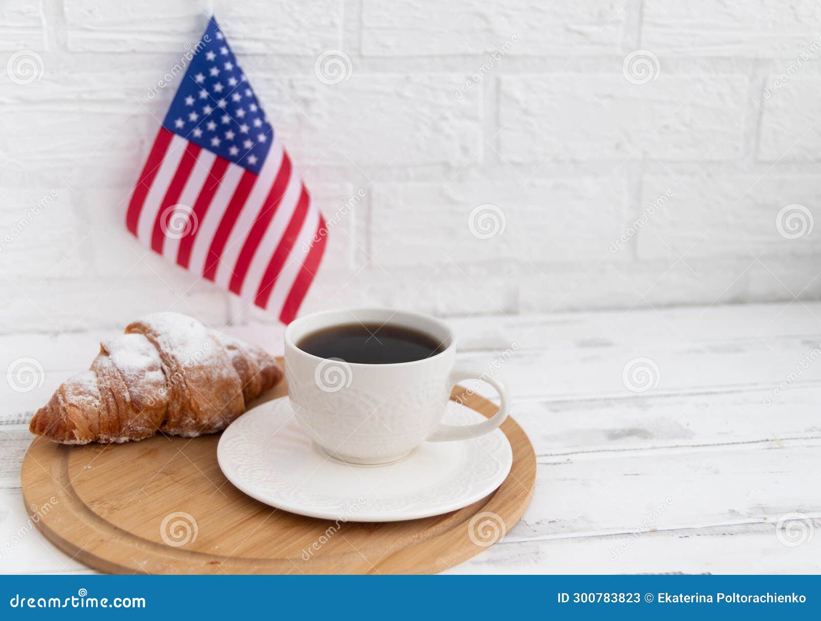 American Flag, Coffee and Croissant Breakfast.Elections Stock Image ...