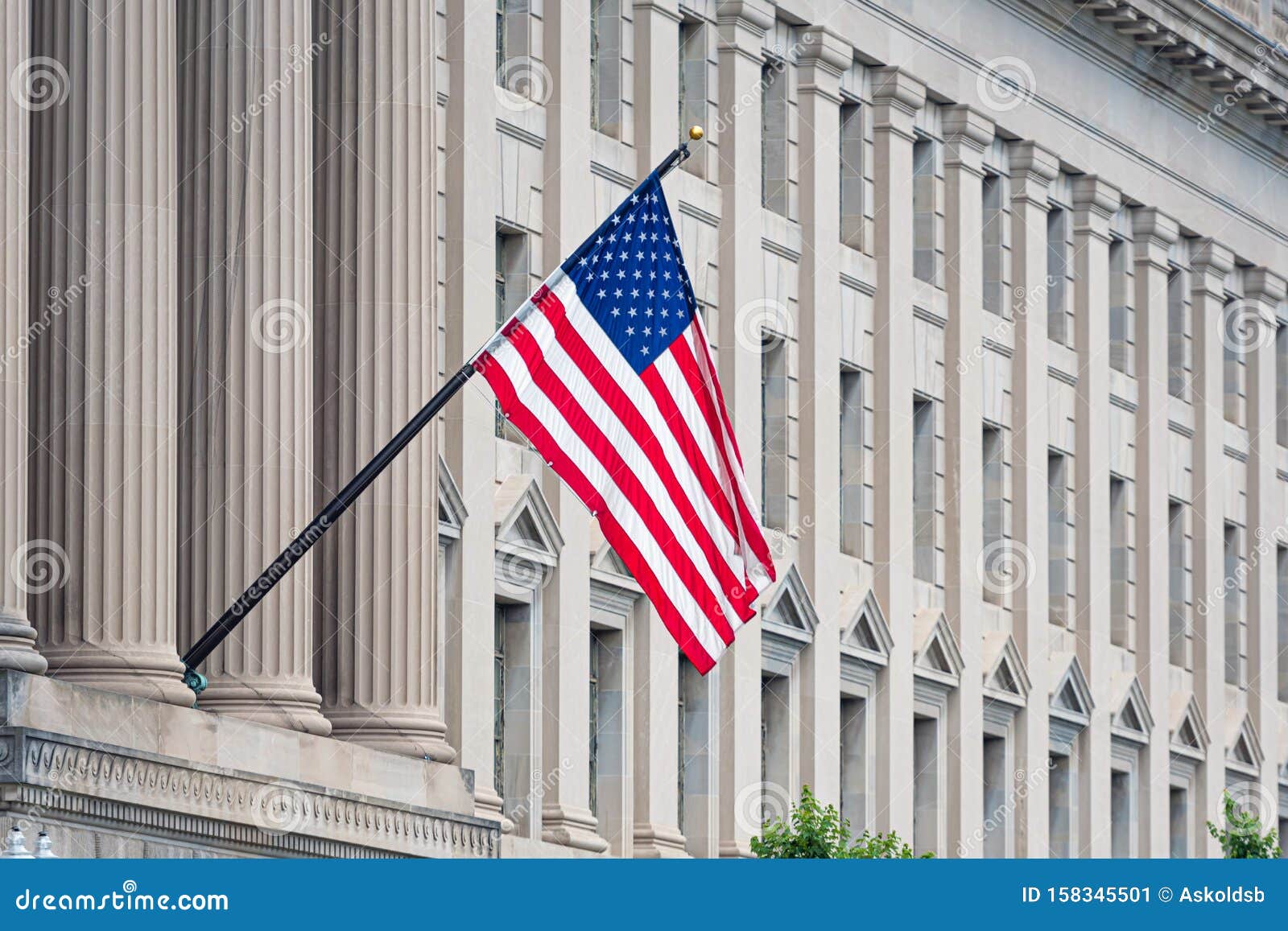 American Flag on the Facade of a Historic Building - Image Stock Image ...