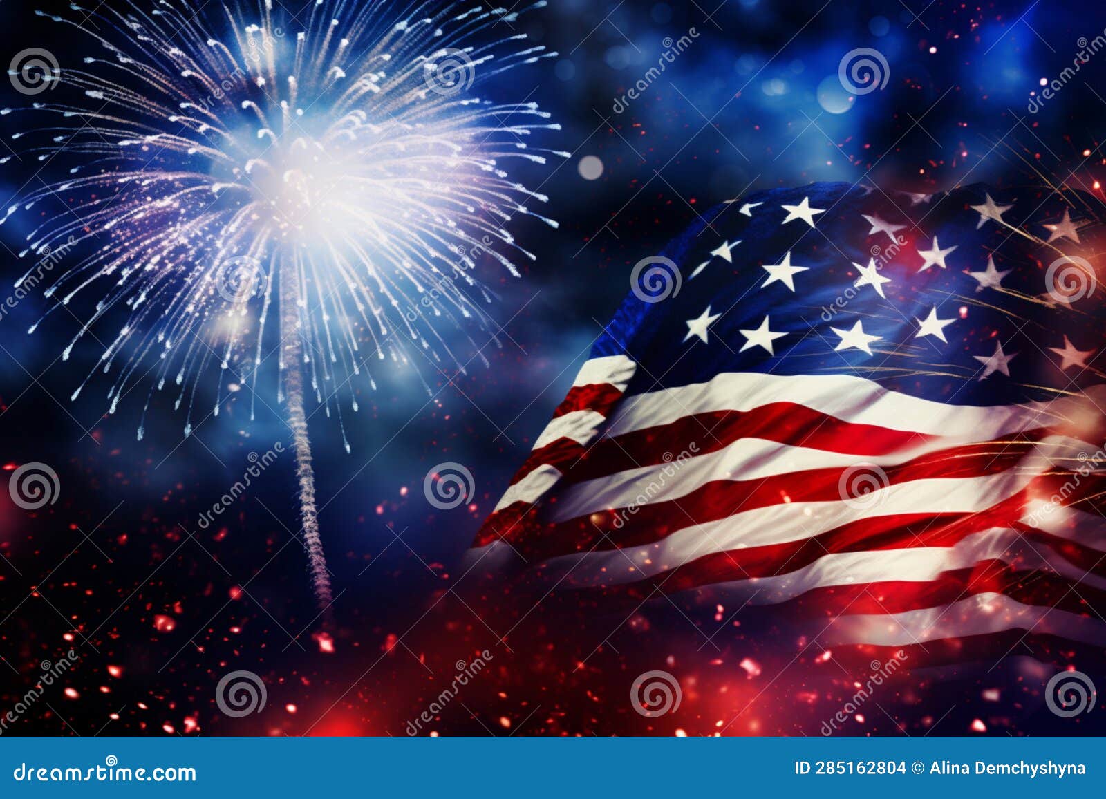 American Flag with Fireworks 3 Stock Illustration - Illustration of ...