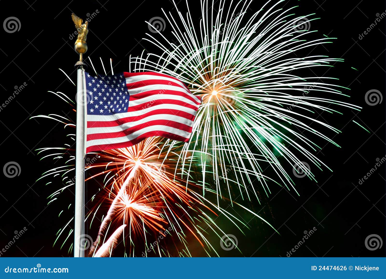 American Flag with Fireworks in Background Stock Photo - Image of ...