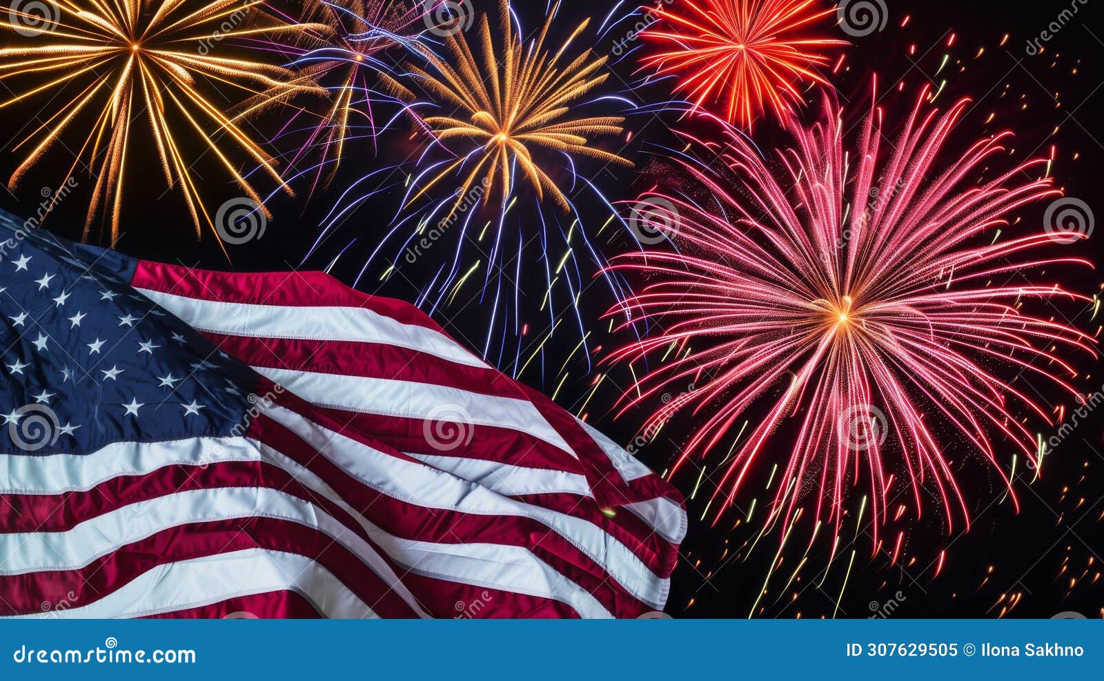 The American Flag and a Fireworks Display Stock Illustration ...