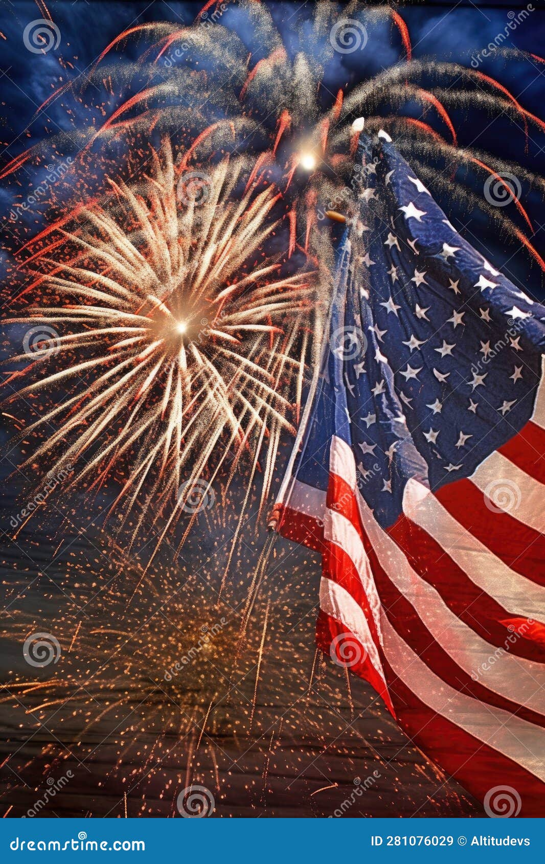 American Flag and Fireworks Display during a Celebration Stock ...