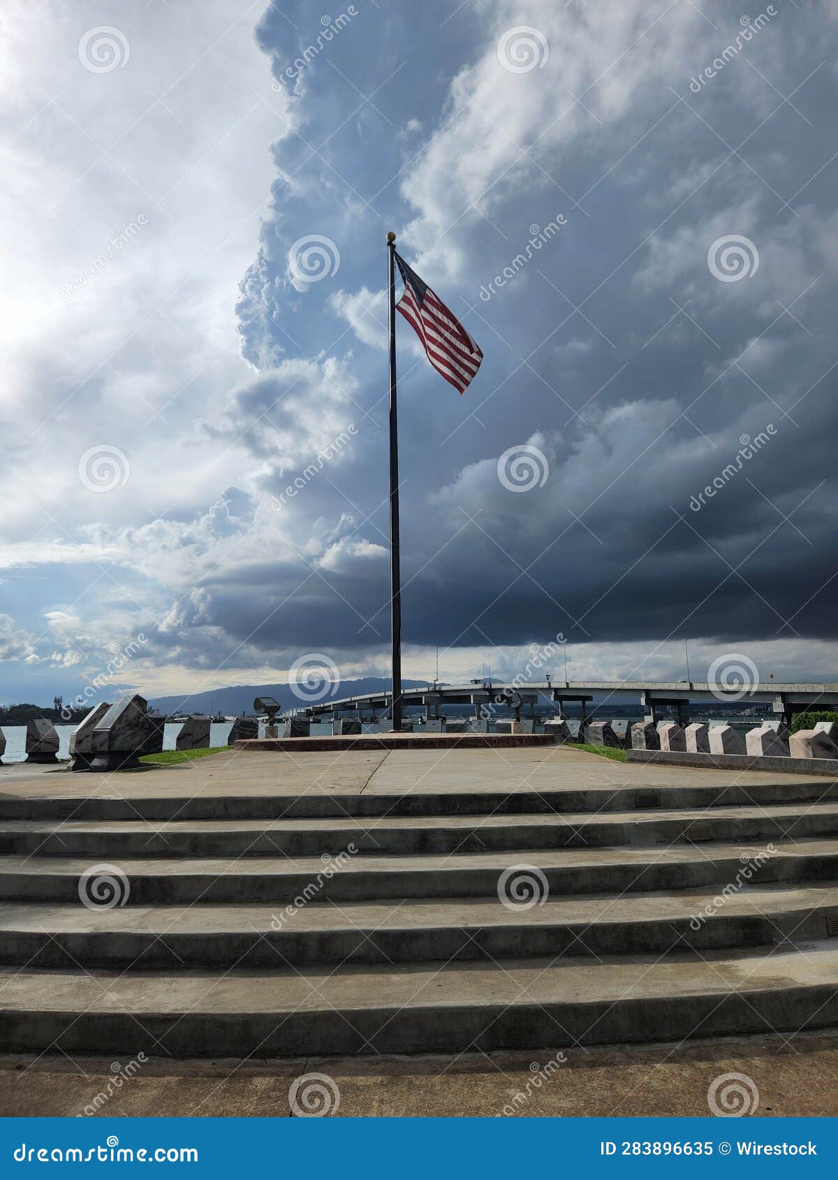 American Flag on a Flagpole on Top of a Set of Steps Stock Image ...