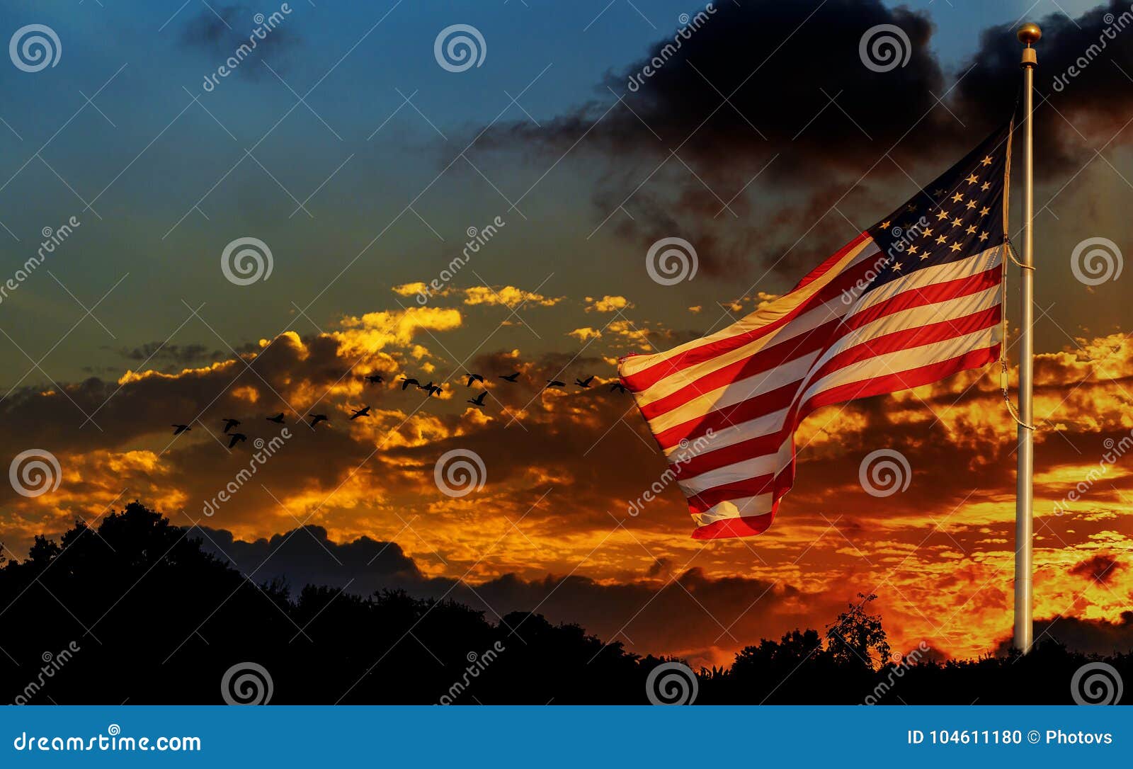 American Flag on Flagpole Waving in the Wind American Flag in Front of ...