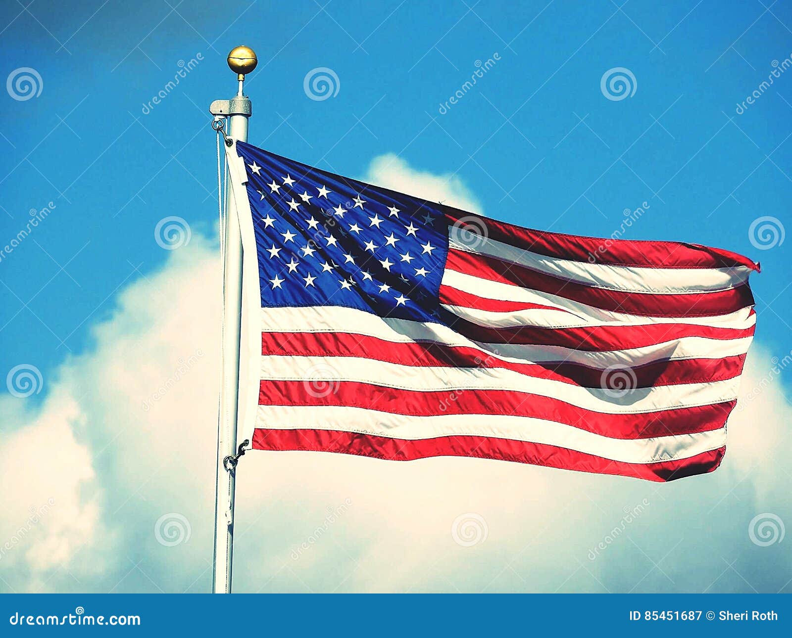 American Flag stock image. Image of flying, flag, bluesky - 85451687