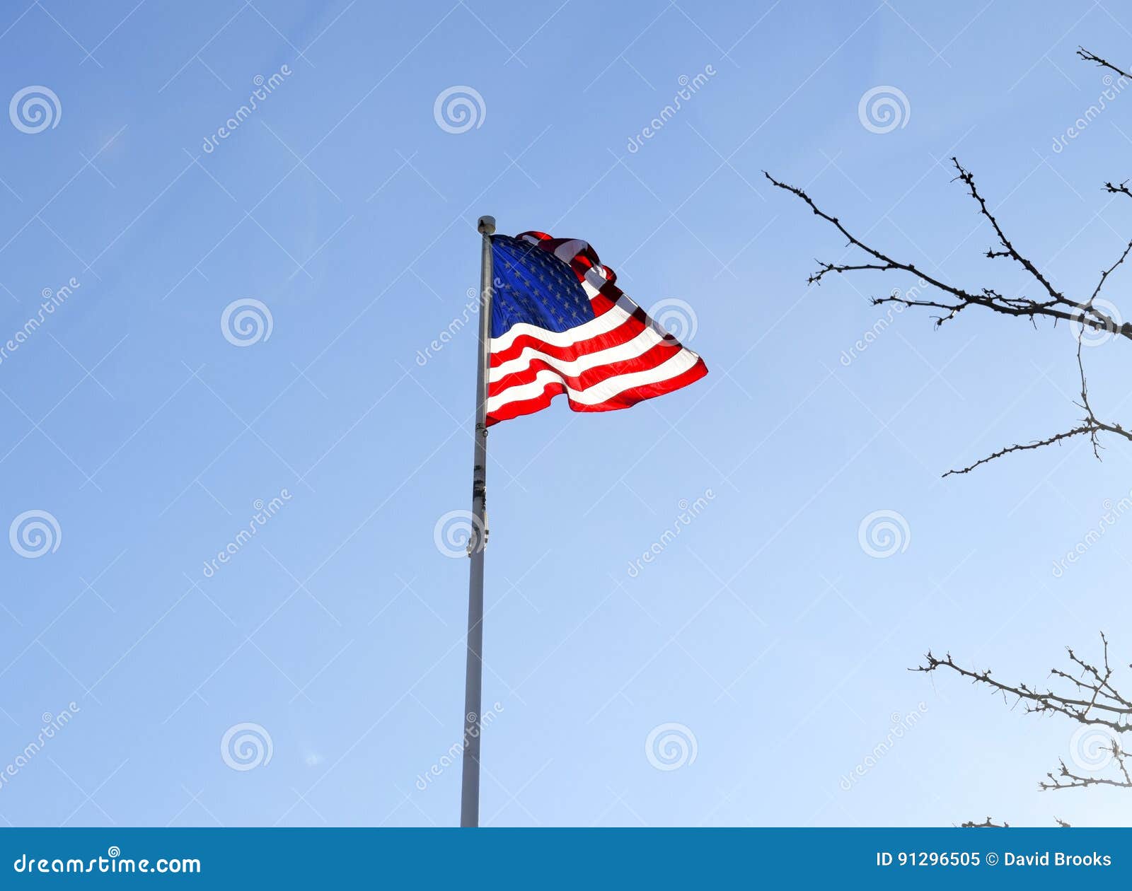 American Flag Flying and Billowing in the Wind Stock Image - Image of ...