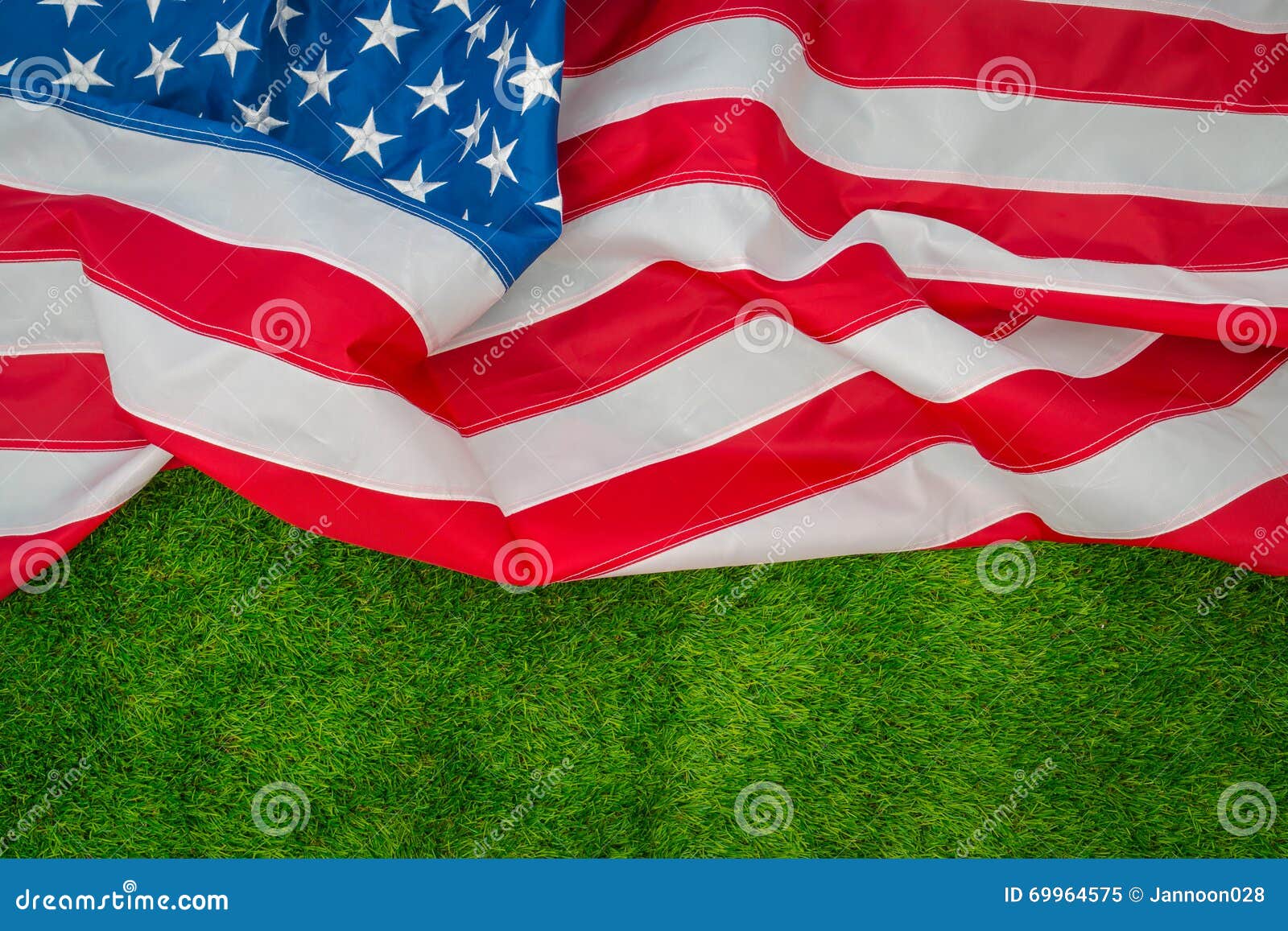.American Flag on Green Grass Stock Image - Image of landscape ...