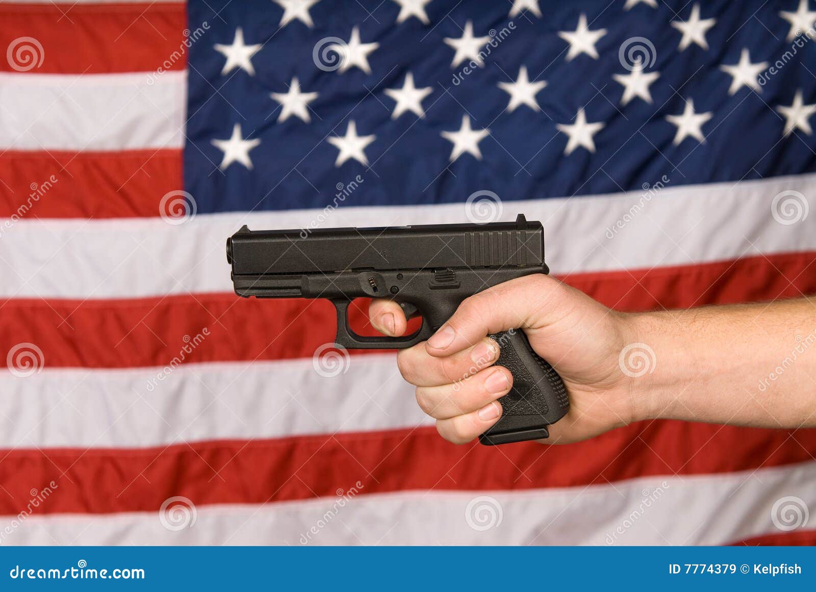 American flag and handgun stock image. Image of flag, hand - 7774379