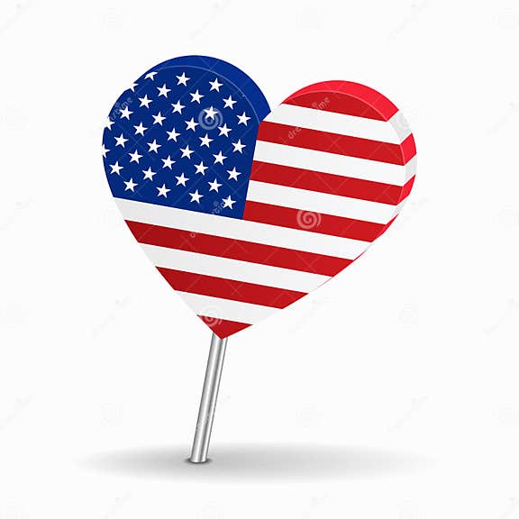 American Flag Heart-shaped Map Pointer Layout. Vector Illustration ...