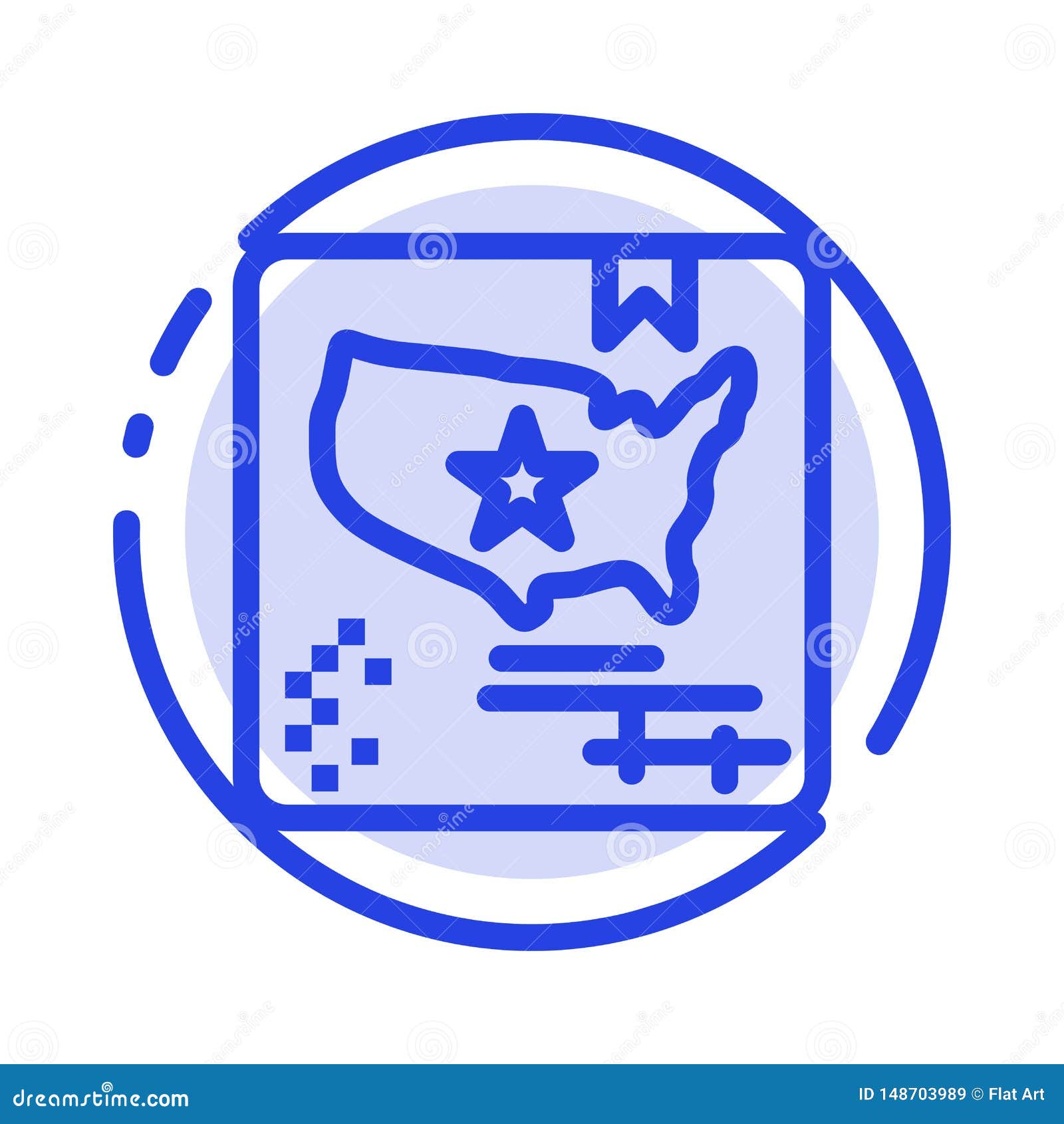 American, Flag, Map, World Blue Dotted Line Line Icon Stock Vector ...