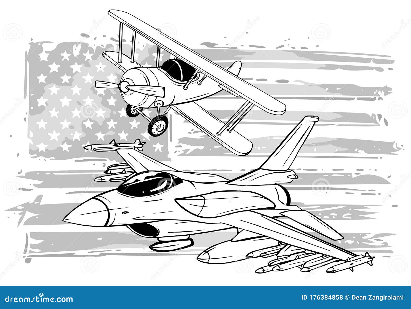 American Flag with Military Airplanes Vector Illustration Stock Vector ...