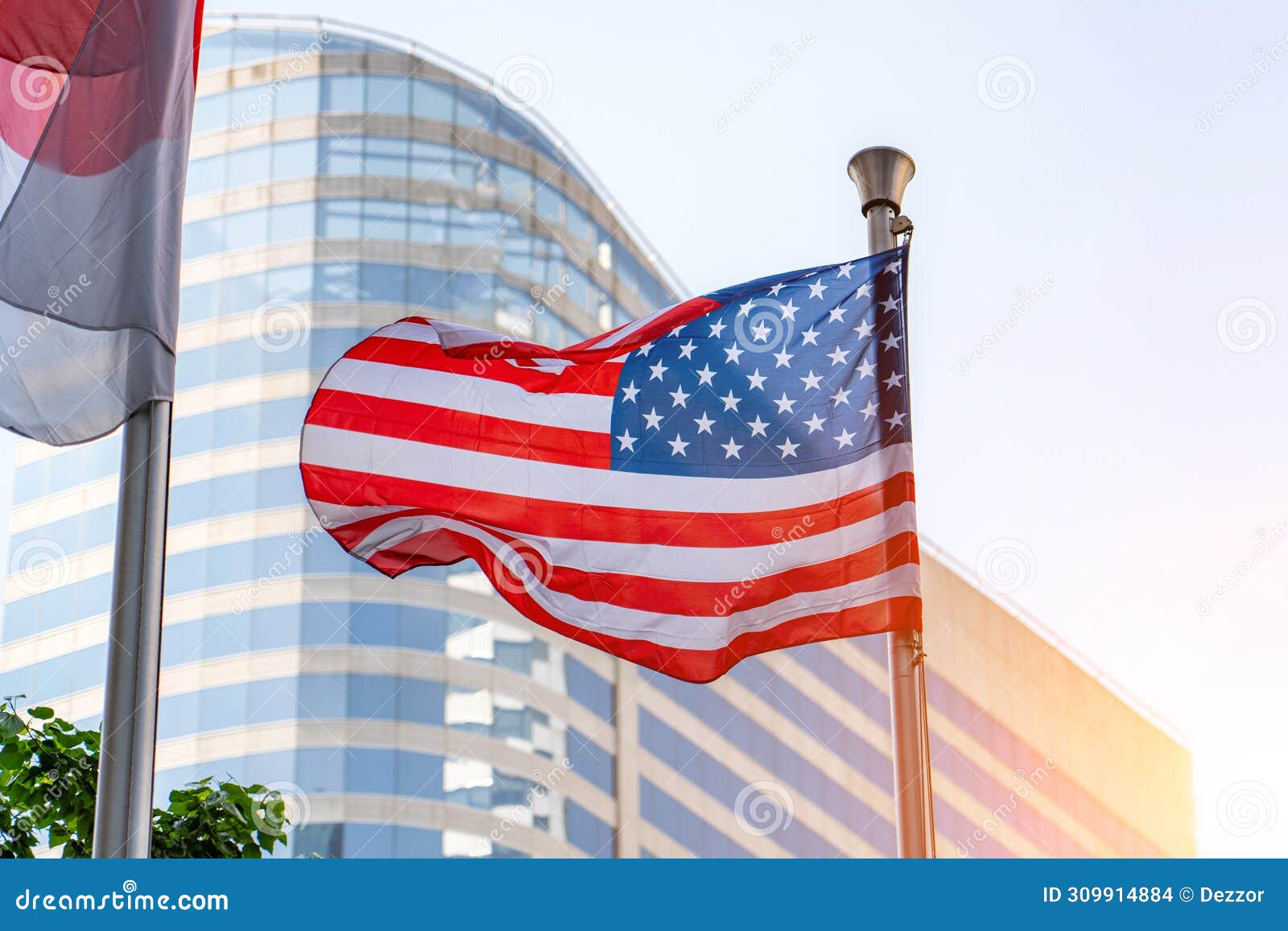 American Flag and Modern Buildings in the Metropolis Stock Photo ...