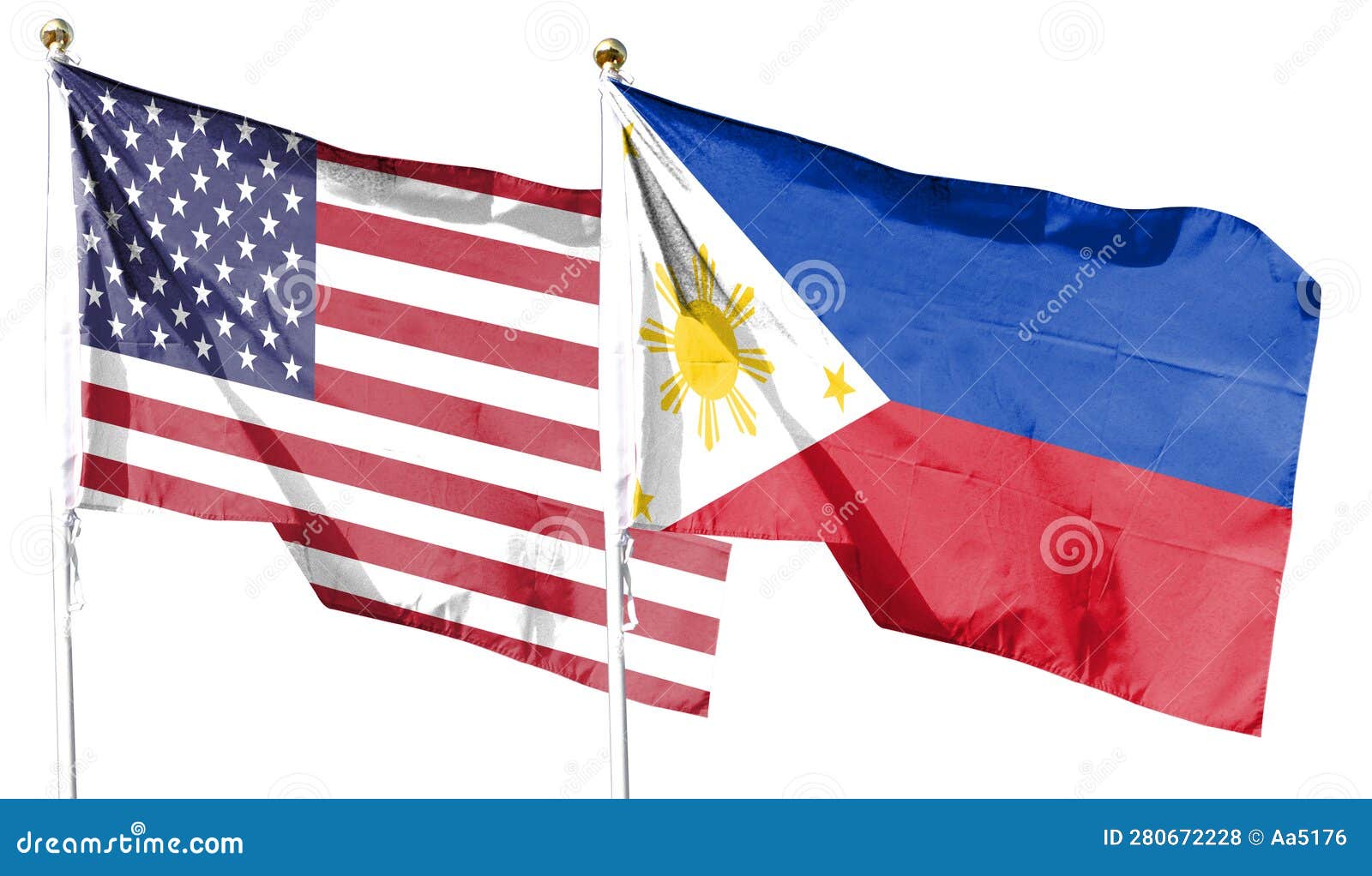 American Flag and Philippine Flag on Cloudy Sky. Stock Illustration ...