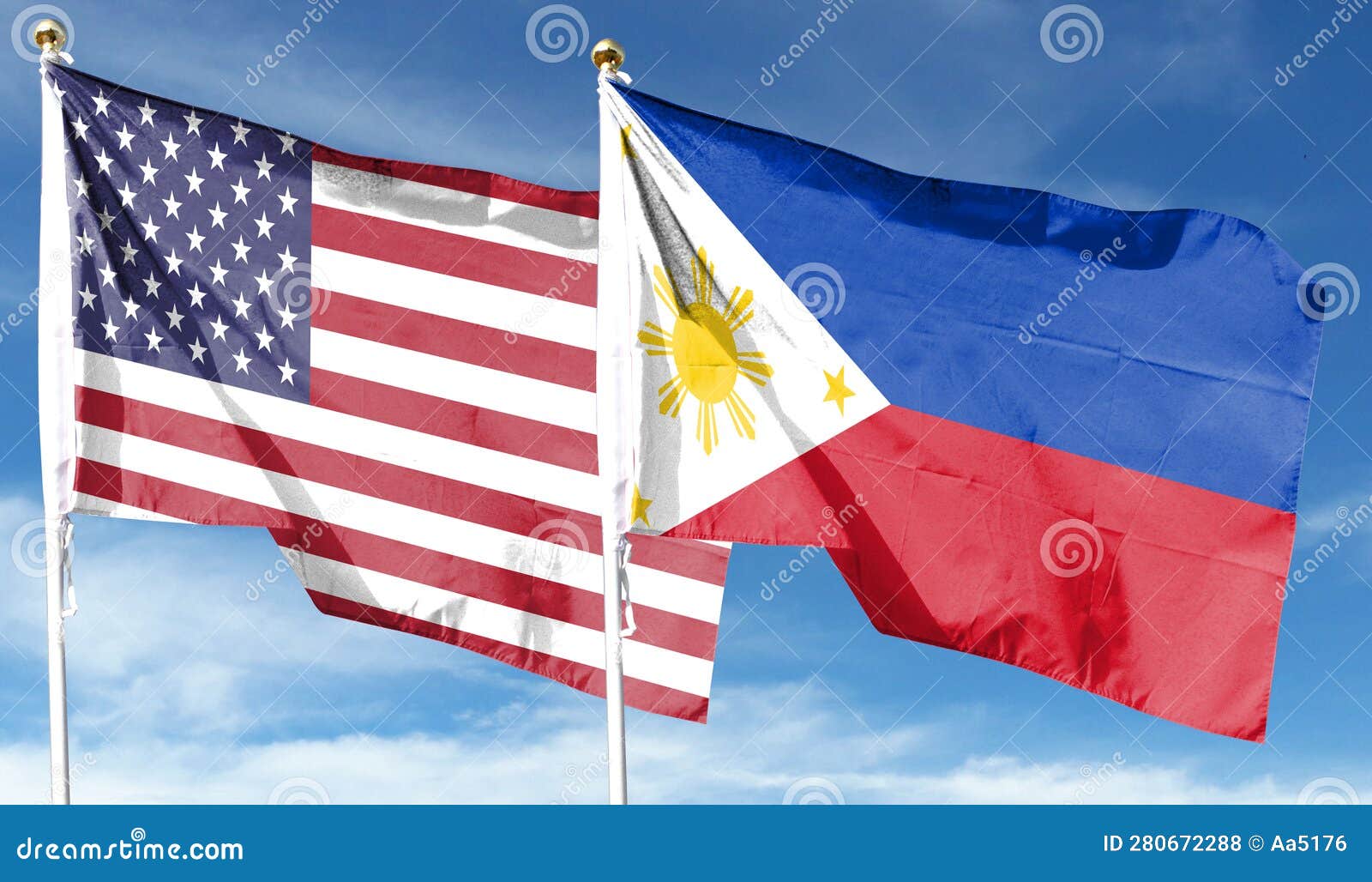 American Flag And Philippine Flag On Cloudy Sky. Royalty-Free Stock ...