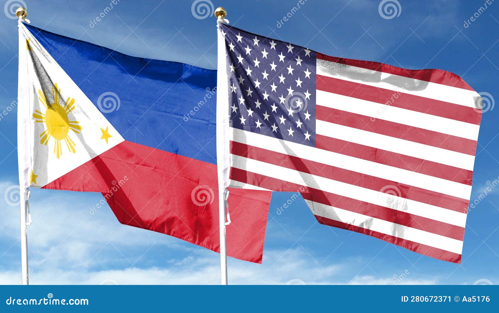 American Flag and Philippine Flag on Cloudy Sky. Stock Image - Image of ...