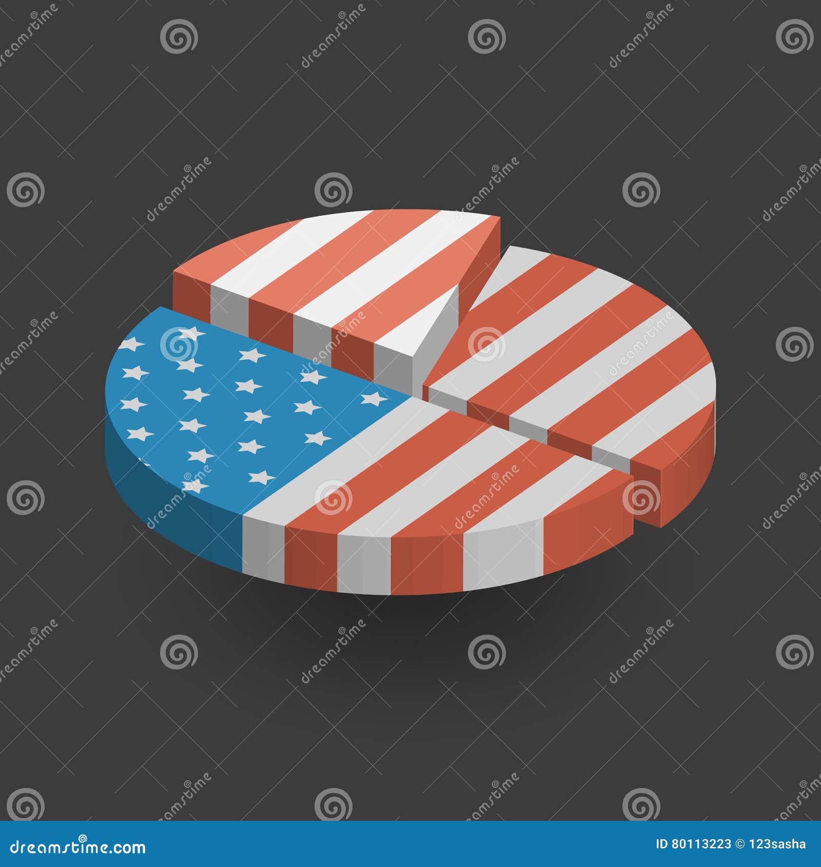 American Flag Pie Chart 3D Illustration Stock Vector - Illustration of ...