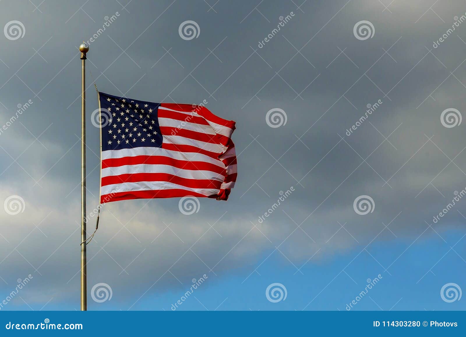 American Flag on a Post with Cloudy Background Stock Photo - Image of ...