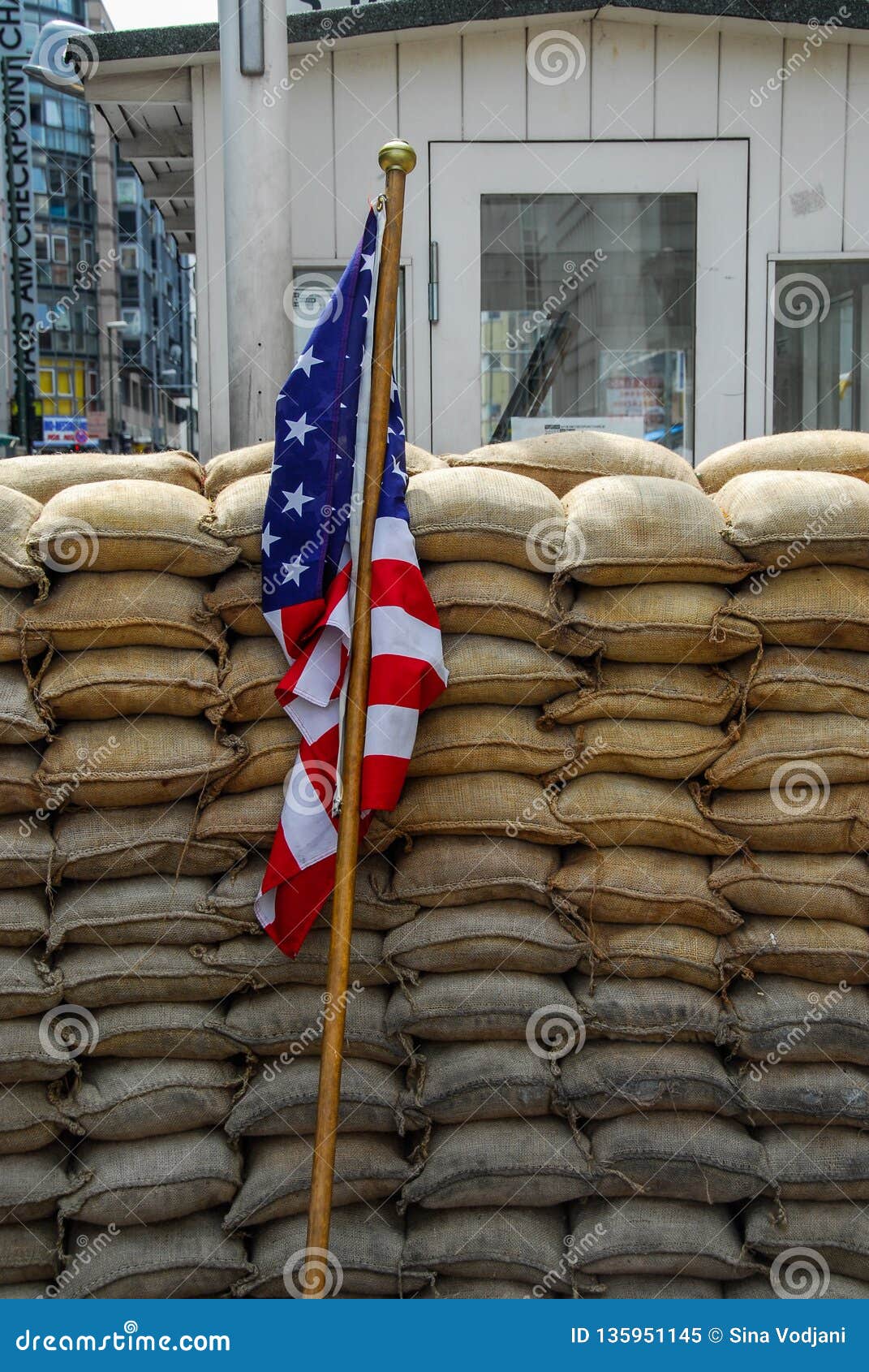 American flag on sandbags editorial image. Image of sand - 135951145