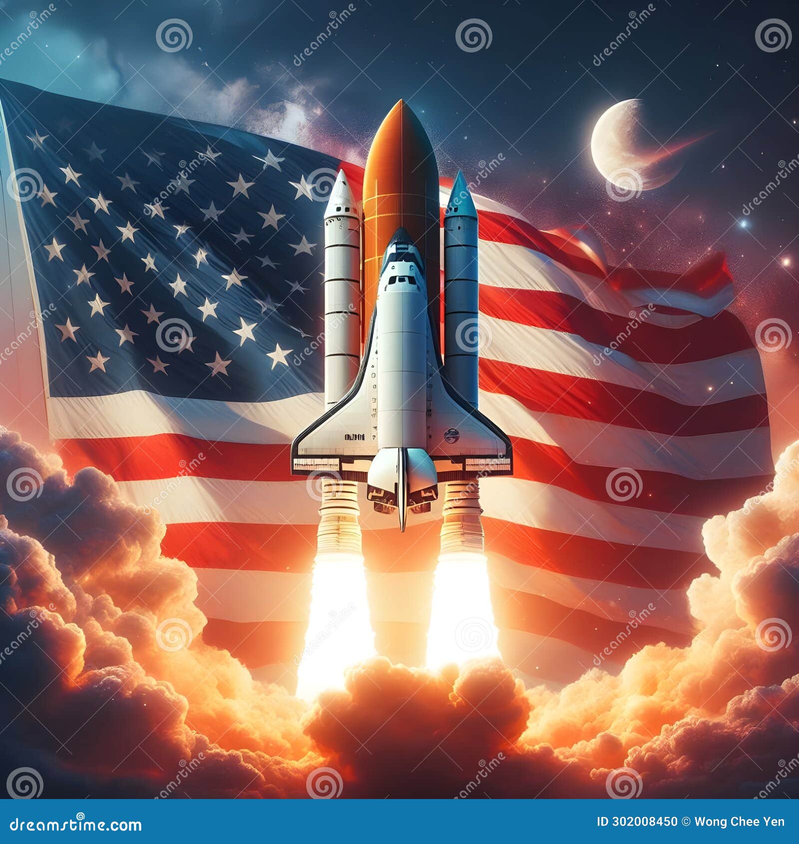 American Flag Space Shuttle Launch Astronomy Stock Photo - Image of ...