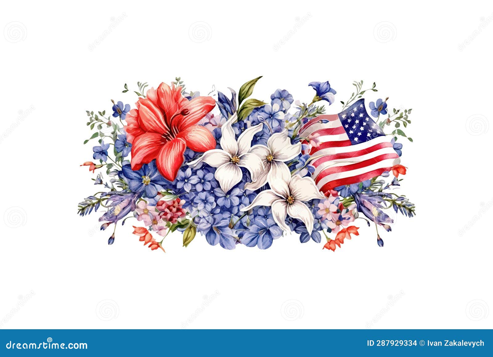 American Flag with Spring Flowers. USA Independence Stock Illustration ...