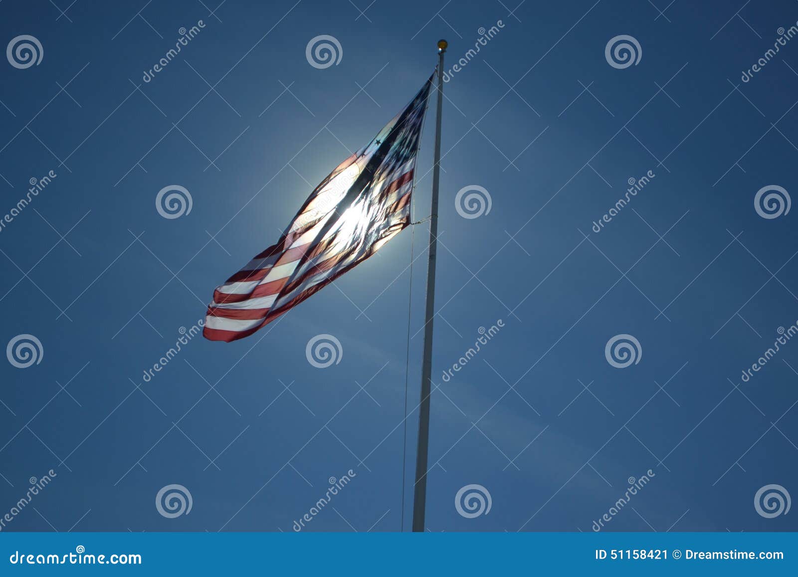 American Flag in sun stock image. Image of flag, blue - 51158421