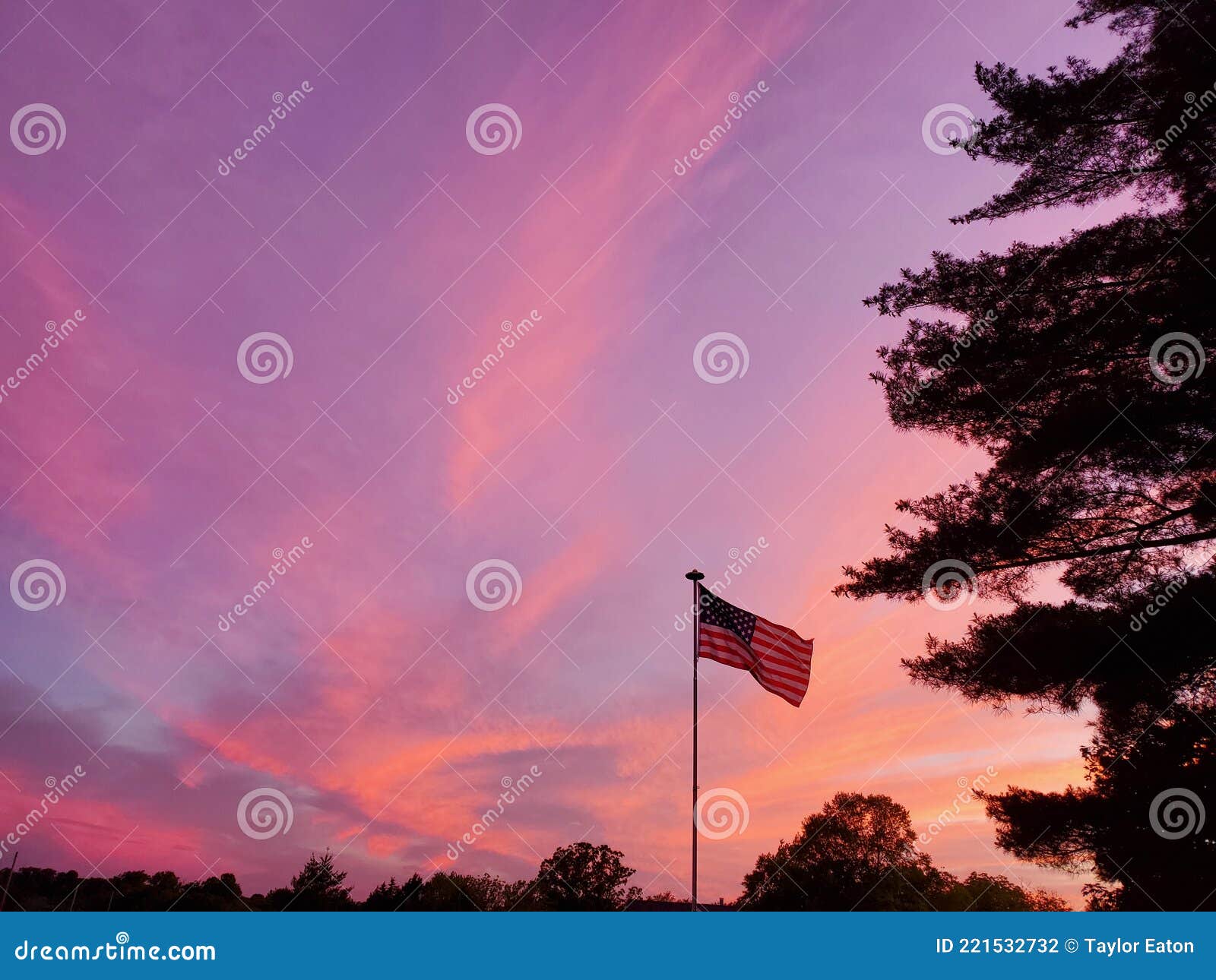 American Flag in Sunset stock photo. Image of reflection - 221532732