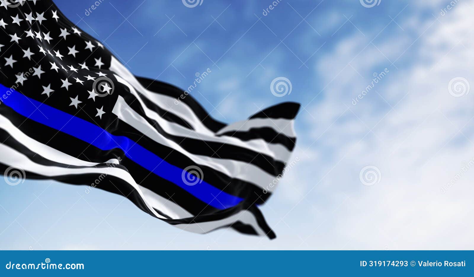 The American Flag in the Thin Blue Line Variant Waving in the Wind ...
